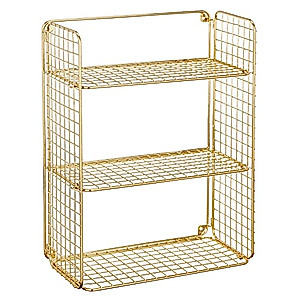 mDesign Metal Wire 3-Tier Hanging Shelf for Bathroom Storage - Wall Mounted Decorative Shelves - Floating Metal Bathroom Shelf Basket - Bathroom Wall Shelving - Concerto Collection - Soft Brass