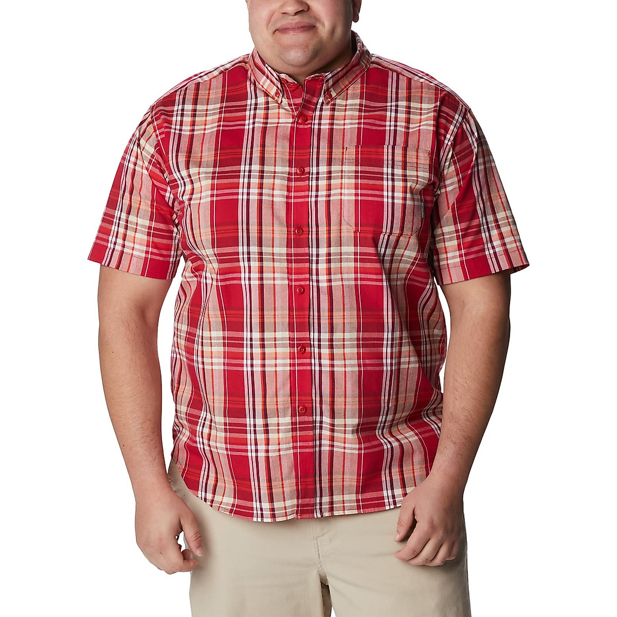 Columbia Men's Rapid Rivers II Short Sleeve Shirt, Mountain Red Multi Madras, Medium