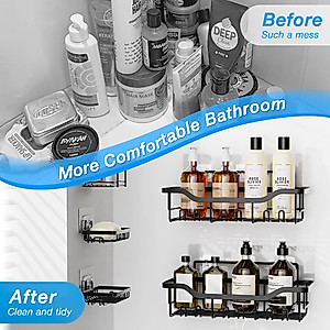 JELLYMONI Shower Caddies 7 PCS Black Stainless Steel Shower Shelves Adhesive Shower Organizer Extra Large Capacity Bathroom Shower Storage Rack Decor With Bath Sponges Towel Hooks