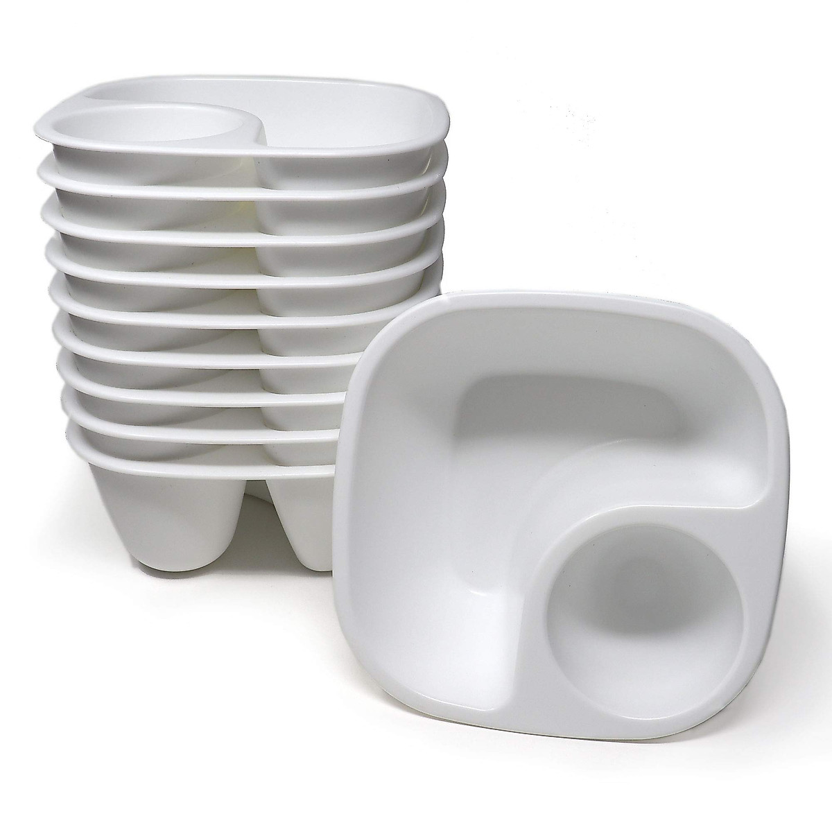 Rolling Sands Reusable Snack and Dip Bowls, 10 Pk, USA Made, Dishwasher and Microwave Safe, Personal Size, BPA-Free, Two Compartments to Hold Dips, Snacks and Treats, White