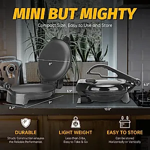 FineMade 8'' Electric Tortilla Maker Machine, Compact Roti Maker, Maquina Para Hacer Tortillas, Electric Tortilla Press, Prensa Para Tortillas, Crepe Maker, Recipe Included, Matte Black