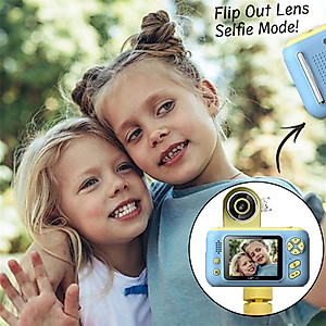 Acuvar Full 1080P Kids Selfie Flip Lens HD Compact Digital Photo and Video Rechargeable Camera with 2" LCD Screen, Matching Handheld Tripod, 32GB Card & Micro USB Charging (Blue)