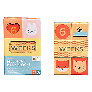 Petit Collage Baby Milestone Blocks Photo Props for Months, Weeks, Years – Numbered Wooden Blocks, Baby Props to Capture Baby’s Growth Over Time