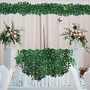 GPARK 84ft 12 Pack / 82 inch, Artificial Ivy Garland Fake Leaf Plants Vine, Hanging Leaves Garlands for Wedding Party Garden Kitchen Outdoor Greenery Wall Decor Green