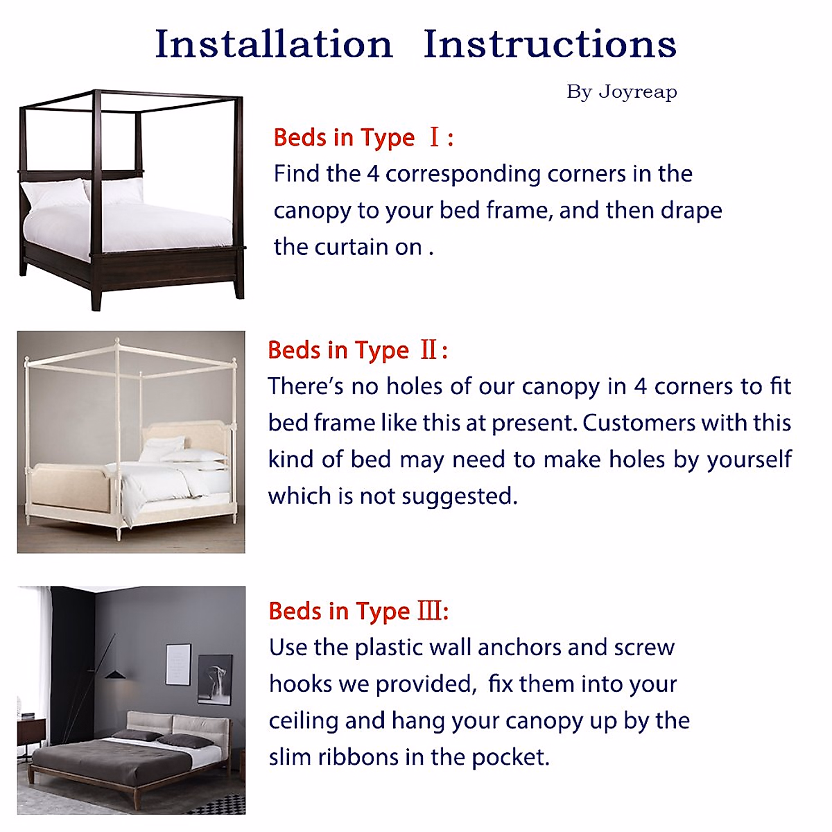 Joyreap 4 Corners Post Canopy Bed Curtain for Girls & Adults - Royal Luxurious Cozy Drapes - Cute Princess Bedroom Decoration Accessories (White, Full/Queen)