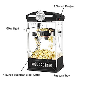 Great Northern Popcorn Big Bambino Popcorn Machine - Old Fashioned Popcorn Maker with 4 Oz Kettle, Measuring Cups, Scoop and Serving Cups (Black), 10.8" x 9.7" x 19.5"