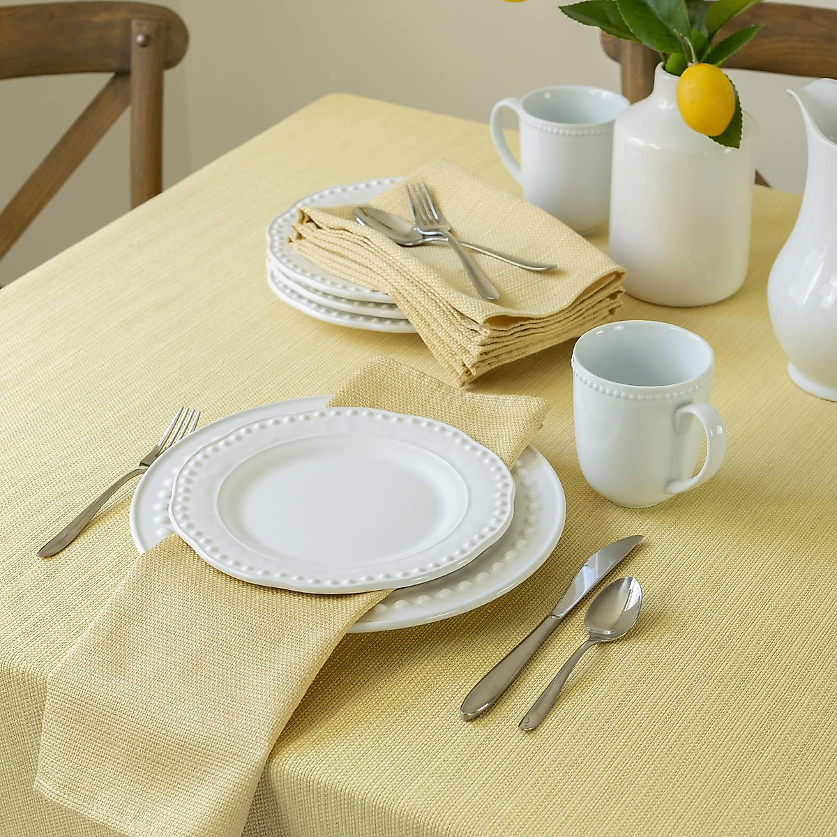 Benson Mills Textured Fabric Table Cloth, for Everyday Home Dining, Parties, Weddings & Spring Holiday Tablecloths (60" x 84" Rectangular, Sunshine/Yellow)