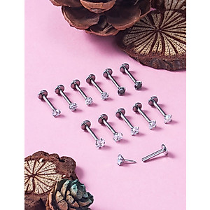 Dyknasz 18G Threadless Push in Medusa Piercing Jewelry Set, Surgical Steel Labret Lip Rings Stud for Women Men, Tragus Forward Helix Earrings Cartilage Flat Back.