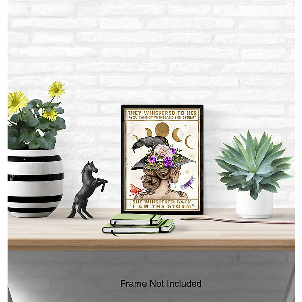 Witch Wall Art Motivational poster 8x10 - They Whispered to Her You Cannot Withstand The Storm - Inspirational Gift for Women - Wiccan Witchy Room Decor - Pagan Witchcraft Home Decor - Positive Quotes