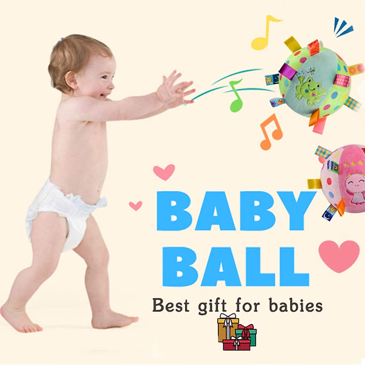 Inchant Baby Balls Soft Plush Rattle Comforter Toy - Kids Infant Early Educational Plush Tag Baby Ball for Ages 6 Months to 1, 2 Year Old boy and Girls