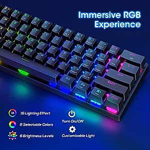 Pauroty 60% Wireless Mechanical Keyboard, Triple Mode 2.4G/USB-C/Bluetooth Keyboard, RGB Backlit, Clicky Blue Switch, 61 Keys Rechargeable Mini Wireless Gaming Keyboard for iPad Mac PC Xbox