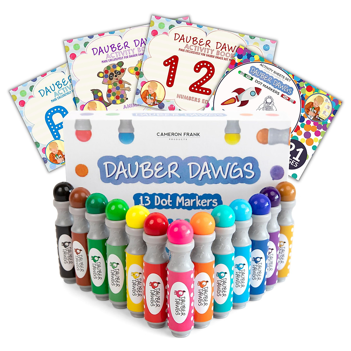 Washable Dot Markers 13 Pack With 121 Activity Sheets For Kids, Gift Set With Toddler Art Activities, Preschool Children Arts Crafts Supplies Kit, Special Holiday Bingo Dabbers Dobbers, Dauber Dawgs