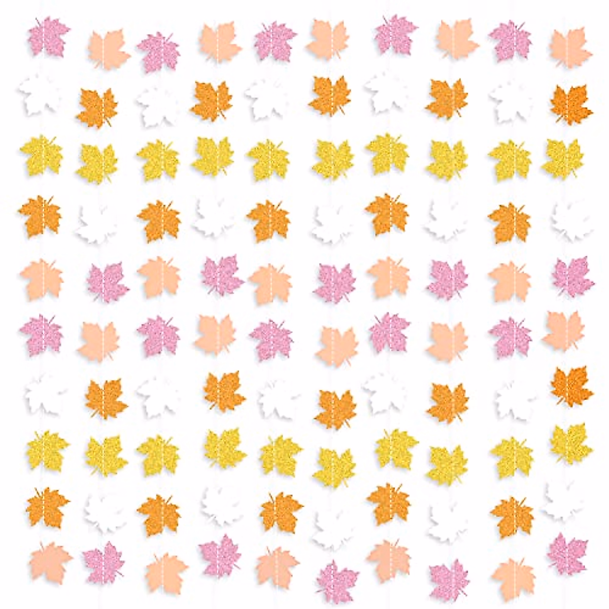 Fall Maple Leaf Hanging Garland, Glitter Orange Pink Autumn Maple Leaves Hanging Garland for Fall Girls Birthday Baby Shower Wedding Fall Party Supplies Thanksgiving Party Decoration