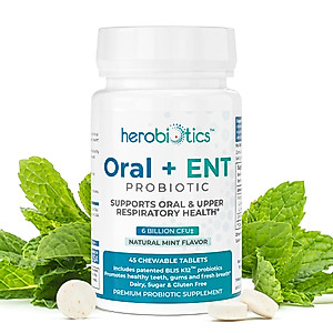 Oral Probiotics for Better Breath, Gingivitis, Strep Throat, Tonsil Stones, ENT - 6 Bn CFU Oral Probiotics with Lactobacillus Reuteri, L. Plantarum & BLIS K12-45 Chewable Tablets