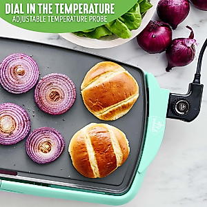 GreenLife 20" Electric Griddle, Extra Large Surface for Pancakes Eggs Fajitas, Healthy Ceramic Nonstick Coating, Stay Cool Handles, Removable Drip Tray, Temperature Control, PFAS-Free, Turquoise
