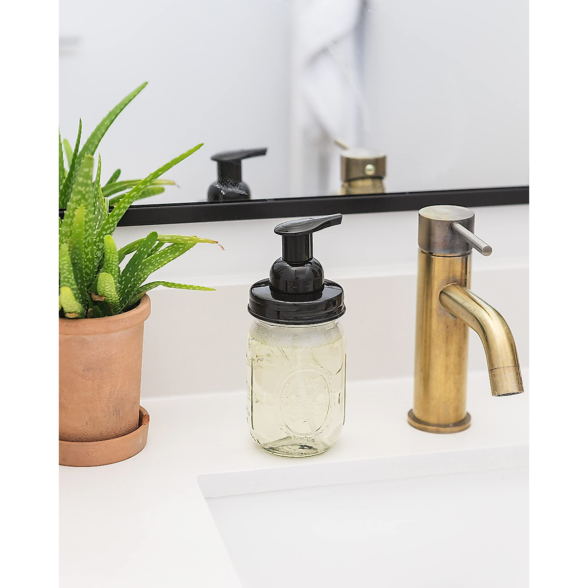 Jarmazing Products Mason Jar Foaming Soap Dispenser - Black - with 16 Ounce Ball Mason Jar - Two Pack!