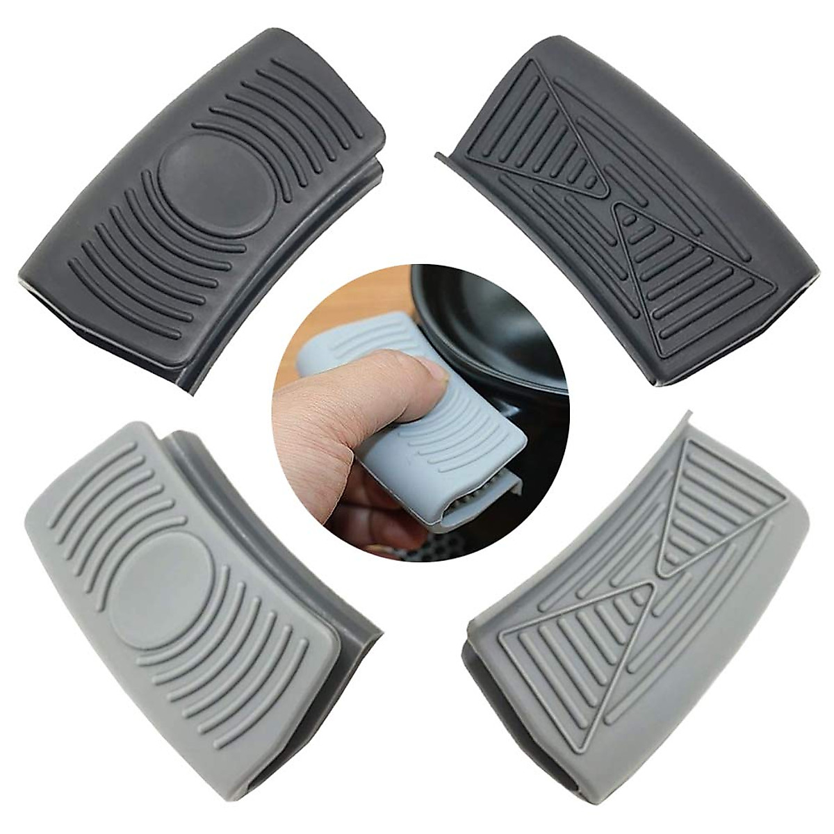 Ceqiny 2 Pairs Silicone Handles Pot Handle Holder Pot Grip Cover Cooking Pinch Grips Wok Handle Cover Cookware Silicone Hot Handle Holder for Cast Iron Pot Pans Frying Pans Griddles, Black Grey