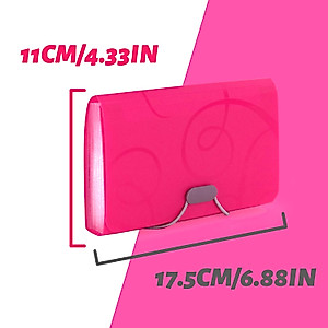 EKIND 7x4.5 Expandable Portable Folder, 13 Pocket Rope Accordion File Organizer, A6 Plastic Wallet for Cards,Coupons,Receipt,Tax Item, Mini Expanding Folders (1Pcs, Rose)