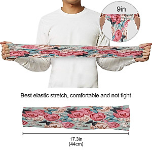 WELLDAY Peony Flower Butterfly Gardening Sleeves with Thumb Hole UV Sun Protection Farm Sleeves for Women Men