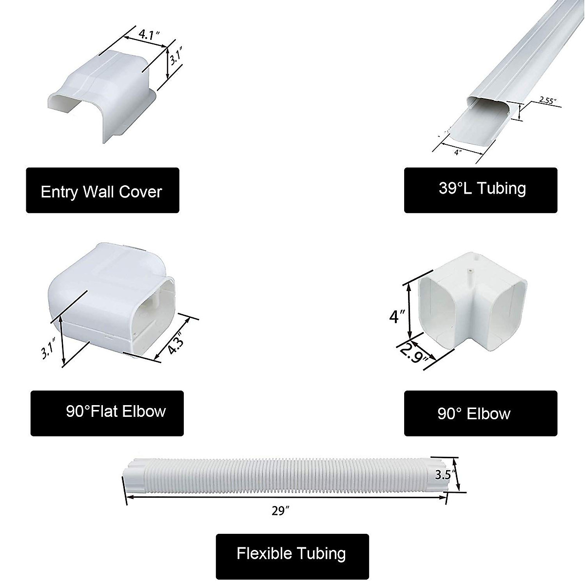 AC Parts 4'' 17 Ft Mini Split Line Set Cover, PVC Decorative Pipe Line Cover Kit for Ductless Mini Split Air Conditioner Accessories, Central AC and Heat Pump