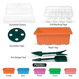Trendily Inspired 10 Pack Seed Starter Kit with Humidity Dome, 120 Cell Germination Kit, Reusable Plant Sprouting Trays, 10 Colorful Growing Kits Greenhouse (5 Colors)