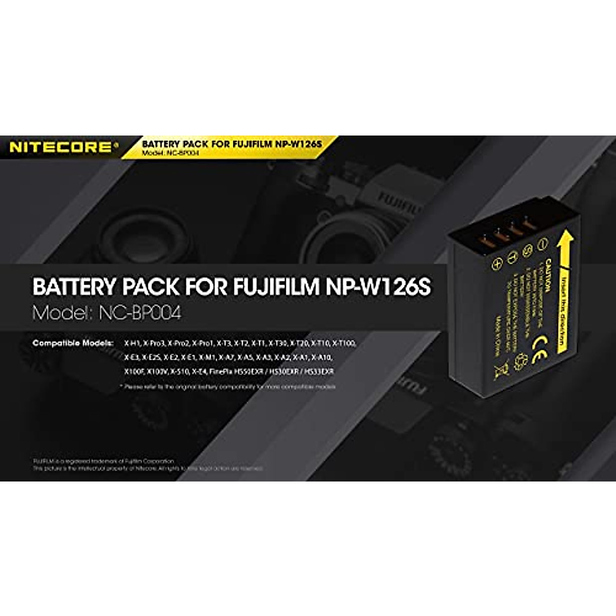 Nitecore NC-BP004 Camera Battery Compatible Fujifilm NP-W126S Compatible with Fujifilm X-Pro3 X-Pro2 X-Pro1 X-T3 X-T2 X-T1 X-T100 X-T10 X-T20 X-T30 X-a7 X-a5 X-a3 X-a2 X-a1