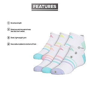 adidas Kids-Girl's Superlite No Show Socks (6-Pair), White/Clear Aqua Blue/Pulse Yellow, Medium