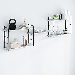 MXCSE Wall Mounted Floating Shelves - Rustic Wall Decor Wood Shelves for Bedroom, Living Room, Bathroom and Kitchen Storage, Easy Installation Hanging Shelves (5, Washed White)