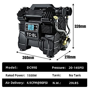 TC·BL Heavy Duty Air Compressor 145PSI 2HP Tankless and Oil Free Air Pump
