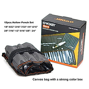 OWDEN 12Piece Leather Hole Punch Set with a Free Cutting mat,Leather Tool,Leather Hollow Punch Set, Round Hole Punch Set,Cut Leather Rubber Paper Soft Material