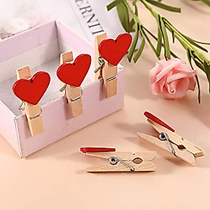 40PCS Clothes Pins Mini Clothespins Colored - Wooden Small Clothespins for Photos Pictures Crafts Colorful Wood Clothing Line Chip Clips Decorative Pin for Photo Decoration Craft (Red Heart)