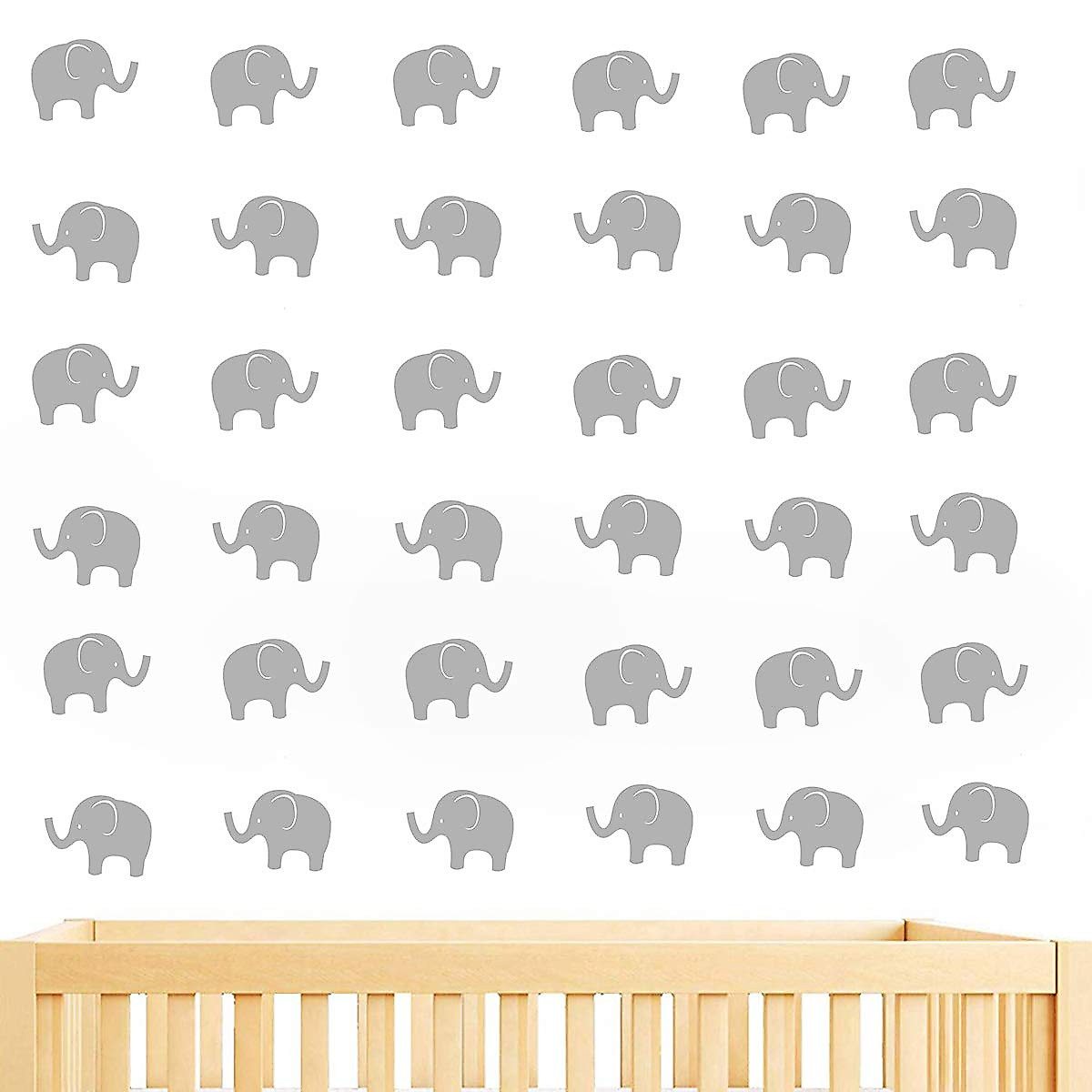 JUEKUI Set of 48pcs Baby Elephant Wall Decals Woodland Elephant Wall Decor Stickers for Kids Bedroom Nursery Decor Removable Vinyl WS15 (Gray)