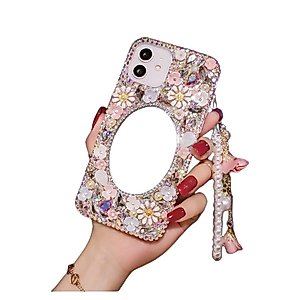 redecarie for Galaxy Note 10 Plus Bling Diamond Rhinestone Mirror Case,Women Girls Cute 3D Glitter Shiny Sparkle Protective Floral Phone Case with Lanyard for Samsung Galaxy Note 10 Plus