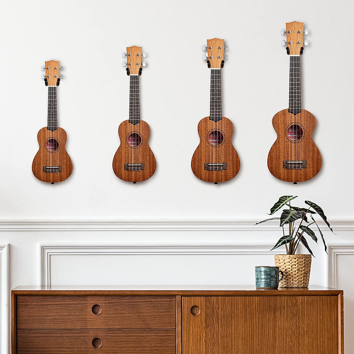 SNIGJAT Ukulele Wall Mount 2 Pack, Ukelele Hanger for Wall Vertical Display, Hardwood Ukulele Holder with Screw, Ukulele Wall Hook fits for Banjo Mandolin Soprano Pineapple Concert Baritone and Tenor