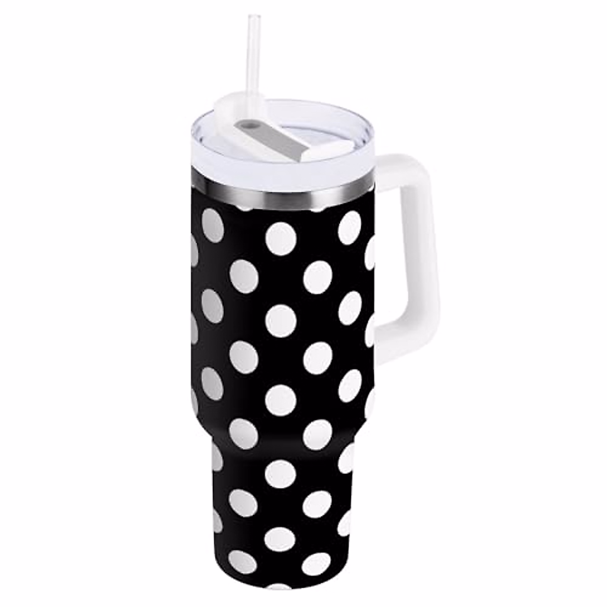 MCHIVER Black White Polka Dots Tumbler with Lid and Straw 40 oz Insulated Water Bottle Leakproof Water Tumblers for Iced Water Coffee Smoothie