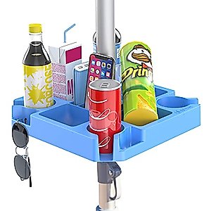 Keten 16" Beach Umbrella Table Tray with 4 Cup Holders, 4 Snack Compartments, 4 Sunglasses Holes, 4 Phone Slots, Umbrella Table for Beach, Patio, Garden, Swimming Pool