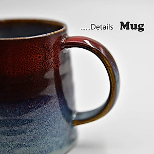 wewlink Large Ceramic Coffee Mug, Pottery Mug,Tea Cup for Office and Home,Handmade Pottery Coffee Mugs,16.5 Oz,Dishwasher and Microwave Safe,kiln altered glaze craft (Red)