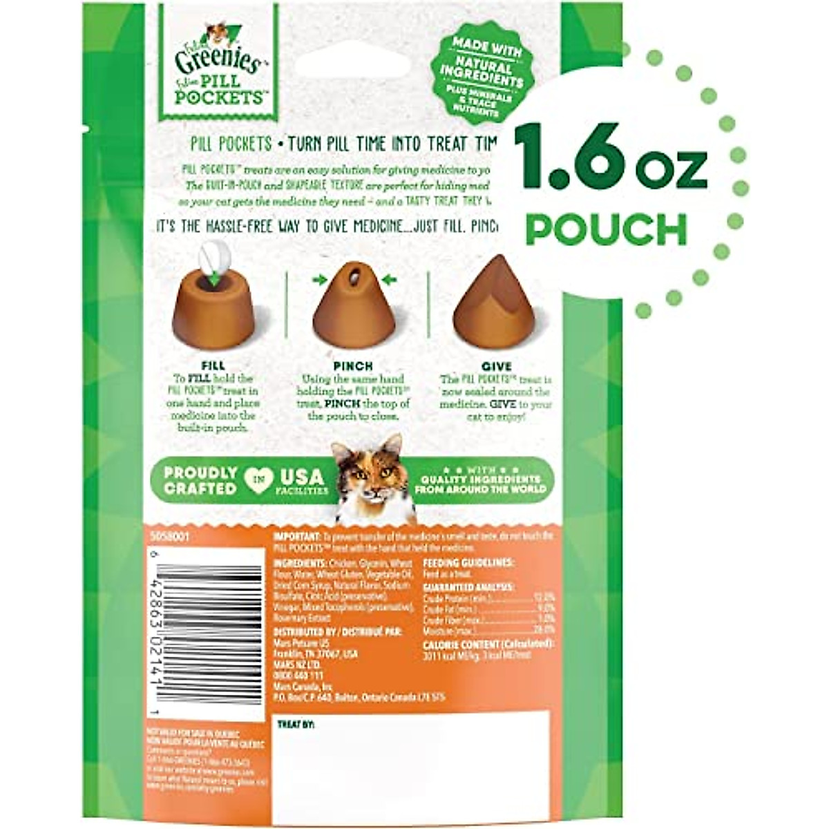 Greenies 3 Pack of Feline Chicken Flavored Pill Pockets, 1.6 Ounces Per Pack