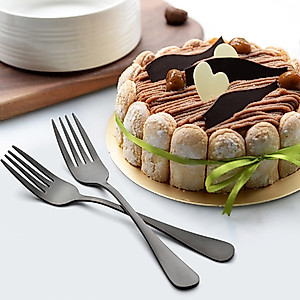 LIANYU Black Salad Forks Set of 12, Stainless Steel Silverware Flatware Forks, Appetizer Dessert Forks for Home Restaurant Wedding Party, Mirror Finish, Dishwasher Safe