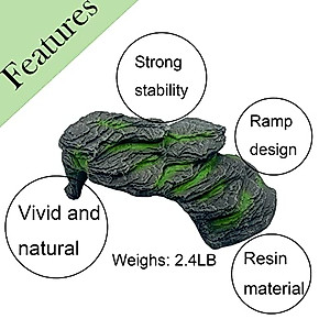MUYG Resin Turtle Basking Platform,Turtles Rock Dock Climbing Ramp Cave Hideout Decor Reptile Terrariums Resting Terrace Stone Habitat Decoration for Small Lizards, Frogs, Snakes,Chameleon