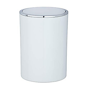 Wenko Inca Trash Can with Lid, Waste Bin with Swing Lid, Small Trash Can, Mini Trash Can, Small Garbage Can, Small Waste Basket, 1.3 Gal, Ø 7.28 x 10.04 in, White
