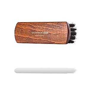 Valentino Garemi Shoe Polishing Brush Set | All Leather Footwear | Classic & Traditional Shine Polish Buffing | Genuine Horsehair Bristles Wood Handle Made in Germany