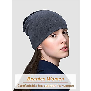 Senker Fashion Cotton Slouchy Beanie Hats, Chemo Headwear for Women Men Soft Lightweight Chemo Skull Cap Elastic Sleeping Cap Black Grey