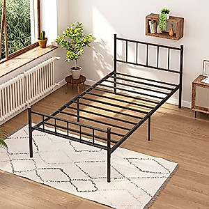 HLIPHA Twin Size Metal Platform Bed Frame with Heavy Duty Steel Slat Support,14" Height Easy Assembly Mattress Foundation,No Box Spring Needed,Black