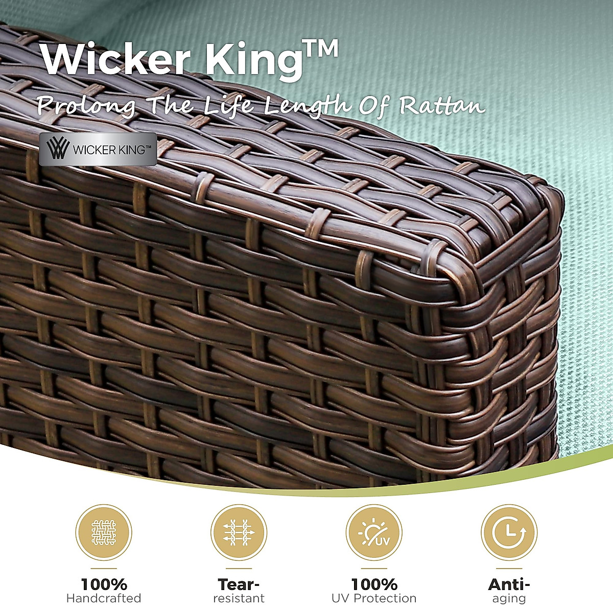 MIXPATIO Patio Couch Wicker 3-Seat Outdoor Brown Rattan Sofa Deep Seating Furniture Blue Cushion