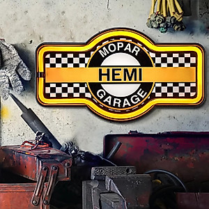 Mopar Hemi Garage - Licensed Reproduction Vintage Advertising Marquee Sign - Battery Powered LED Neon Style Light - 17 x 10 x 3 Inches