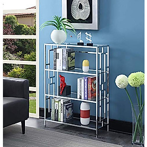 Convenience Concepts Town Square Chrome 4 Tier Bookcase, Clear Glass / Chrome Frame