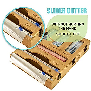 4UKIT Ziplock Bag Storage Organizer Bamboo 6 in 1- Plastic Wrap and Foil (12,4" Roll) Dispenser with Cutter-Suitable for Snack, Gallon, Quart & Sandwich Bag- Kitchen,Pantry,Cabinet,Drawer Organizer