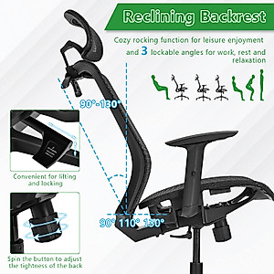 BestComfort High Back Mesh Office Chair, Ergonomic Executive Chair with Adjustable Reclining Angles, Lumbar Support, Headrest, Armrest, Swivel Rolling Computer Desk Chair with Coat Hanger (Black)