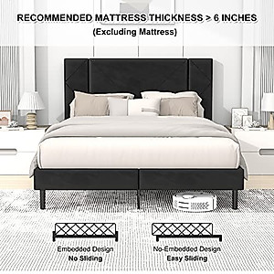 Flolinda Queen Bed Frame, Upholstered Bed Frame Queen Size with Tufted Velvet Headboard, Mattress Foundation, Strong Wood Slat Support Double Bed Frame, No Box Spring Needed, Easy Assembly,Black